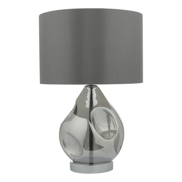 Dar Lighting Quinn Smoked Glass Table Lamp With Grey Faux Silk Shade by ...