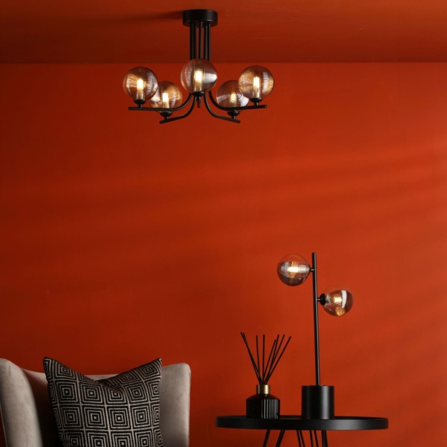Dar Lighting Cradle 5 Light Semi Flush Ceiling Light In Matt Black With ...
