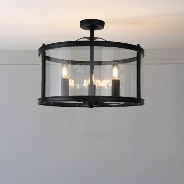 Laura Ashley Harrington 3 Light Semi Flush Ceiling Light In Matt Black ...