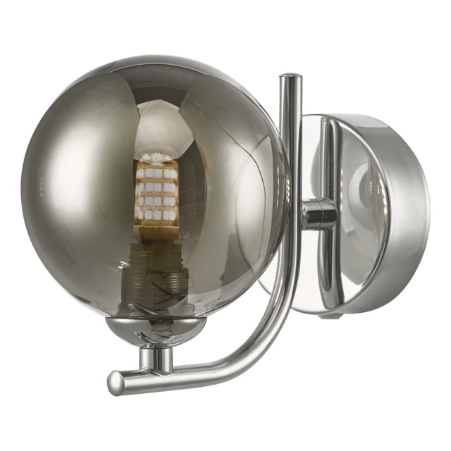 Dar Lighting Cradle Single Wall Light In Polished Chrome With Smoked ...