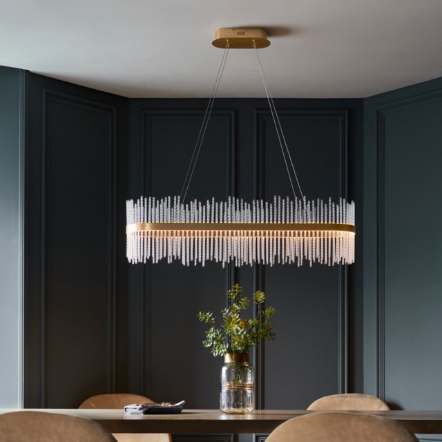 Tivoli Linear Ceiling Pendant Light In Brushed Gold With Clear Glass ...