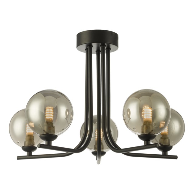 Dar Lighting Cradle 5 Light Semi Flush Ceiling Light In Black With ...