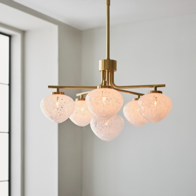 Modern 6 Light Ceiling Pendant Light In Satin Brass With Confetti Glass ...