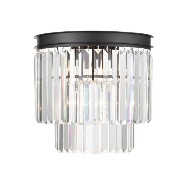 Franklite Perdita 3 Light Wall Light In Matt Black With Crystal Glass ...