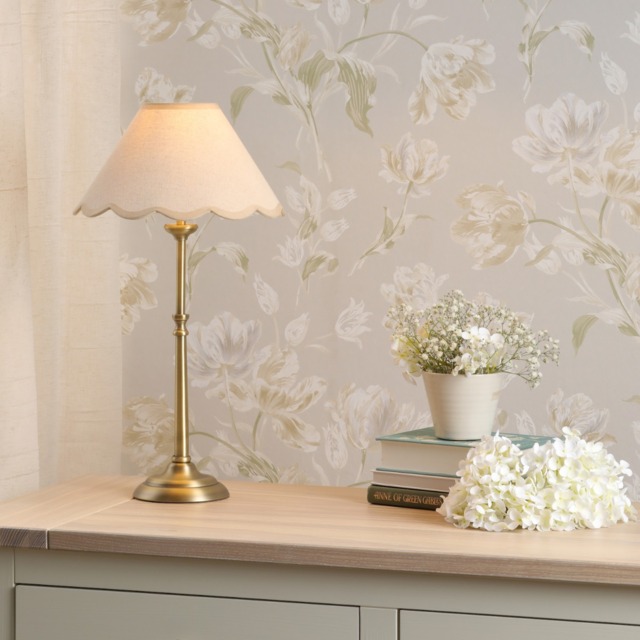 Laura Ashley Cordwell Table Lamp In Antique Brass With Scalloped ...