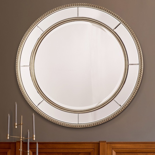 Laura Ashley Nolton Round Mirror With Distressed Glass Edging by Lights ...