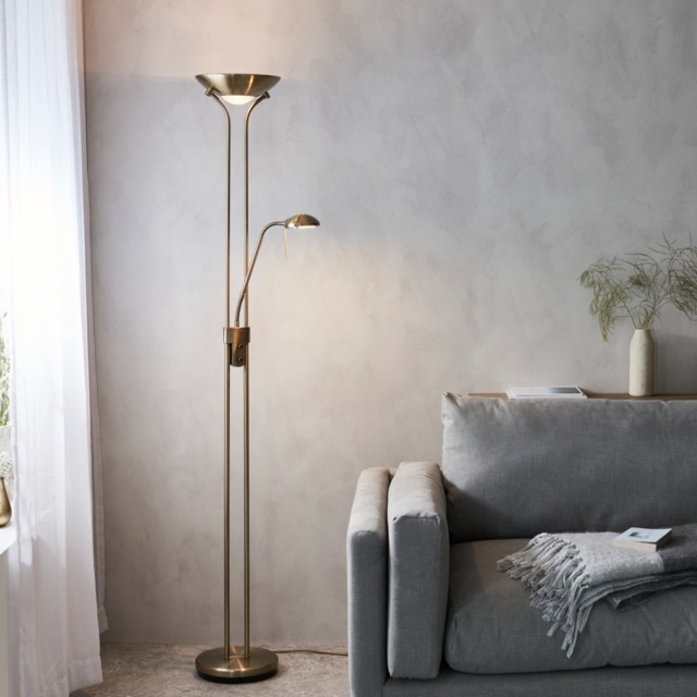 Endon Rome LED Mother And Child Floor Lamp In Antique Brass Finish by ...