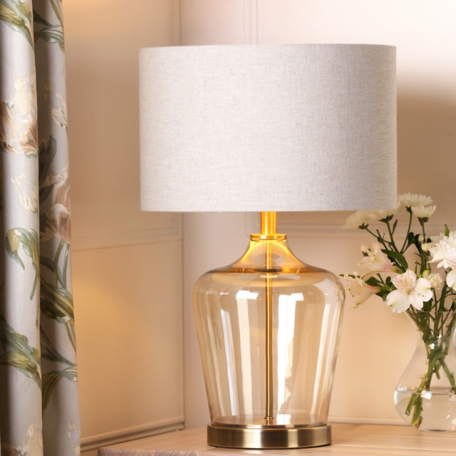 Laura Ashley Ockley Champagne Glass Table Lamp With Natural Linen Shade ...