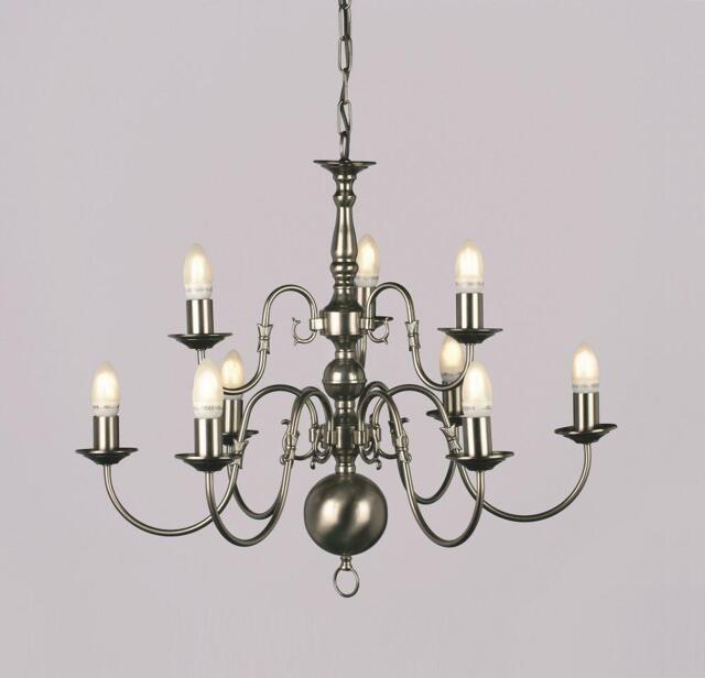 BF00350/6+3/PB Flemish 9 Light Pewter Chandelier Ceiling Light by ...