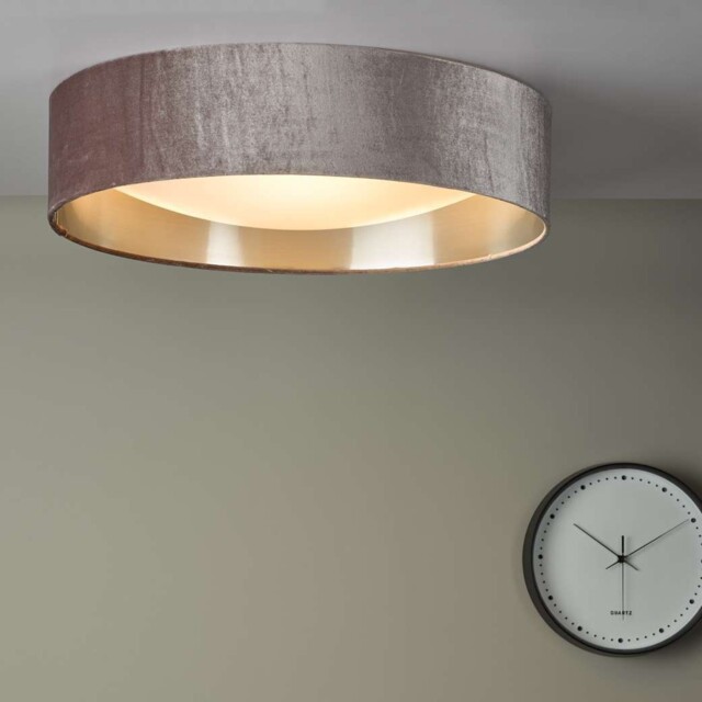 Dar Lighting Nysa 3 Light Flush Ceiling Light With Mink Brown Velvet ...