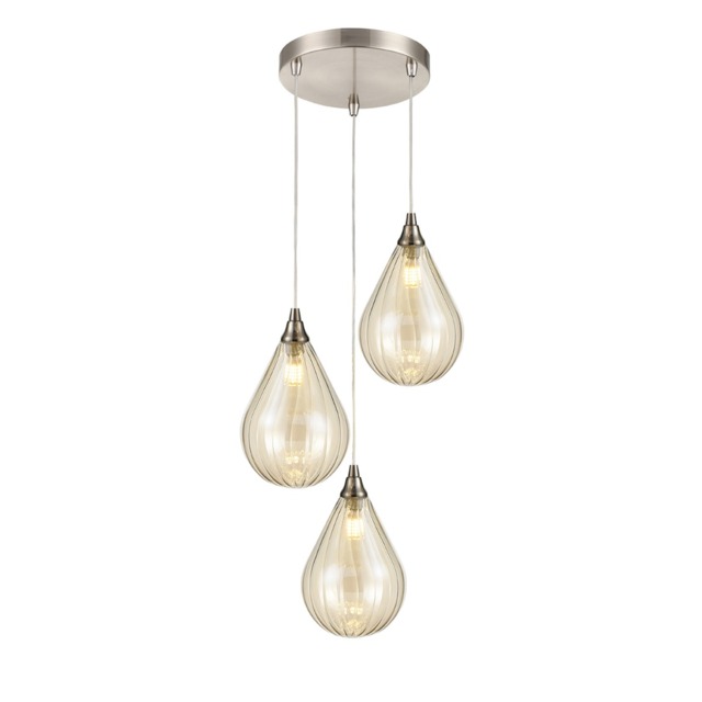 Franklite Perry 3 Light Cluster Ceiling Pendant Light With Amber ...