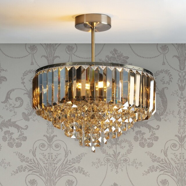 Laura Ashley Vienna Champagne Crystal 3 Light Semi Flush Ceiling Light ...