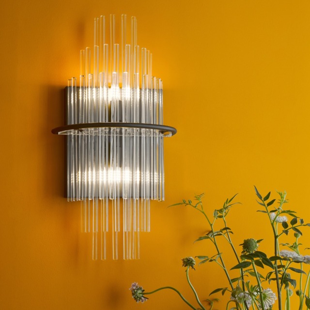 Dar Lighting Lukas 2 Light Glass Wall Light In Satin Black Finish ...