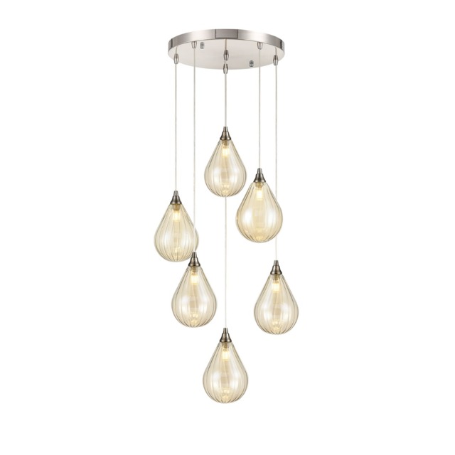 Franklite Perry 6 Light Cluster Ceiling Pendant Light With Amber ...