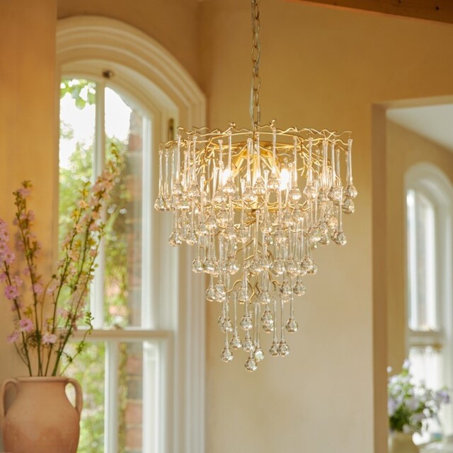 Laura Ashley Willow 4 Light Crystal Ceiling Pendant Light In Satin ...