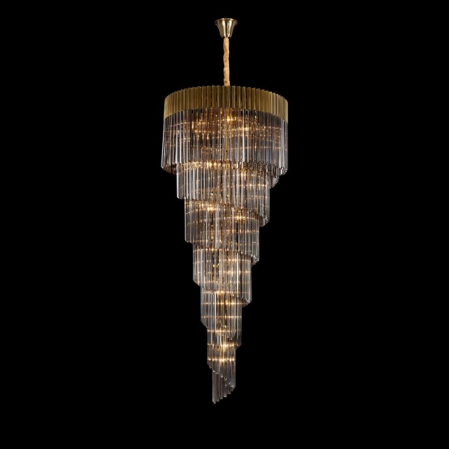 Prestige Metro Grand Spiral Ceiling Pendant Light In Brass With Smoked ...