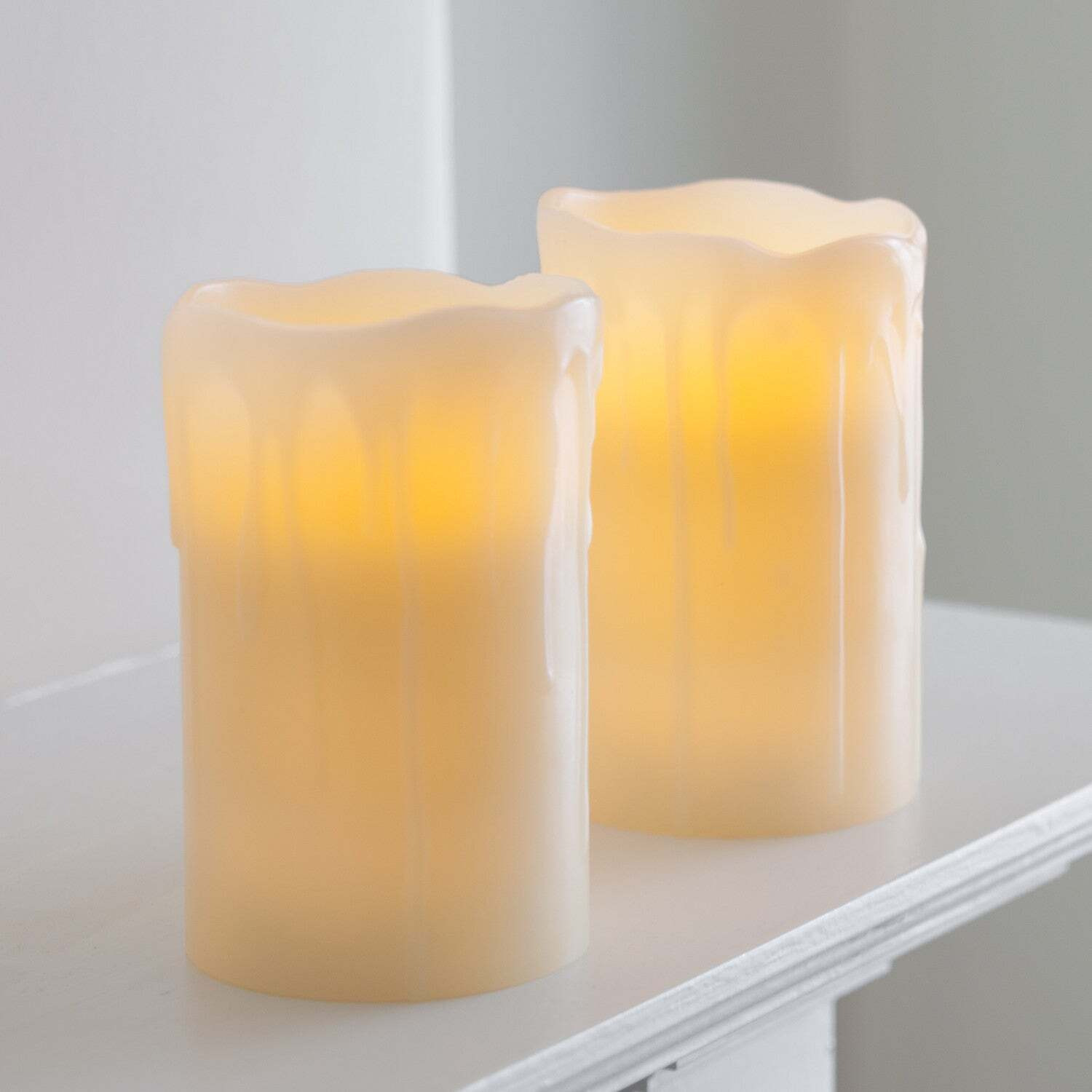 2 Melted Wax Battery Powered Church Pillar LED Candles by Lights4fun ...
