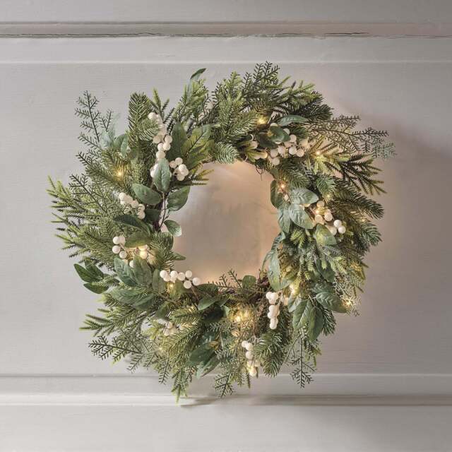 50cm Pre Lit White Berry Christmas Wreath by Lights4fun | ufurnish.com