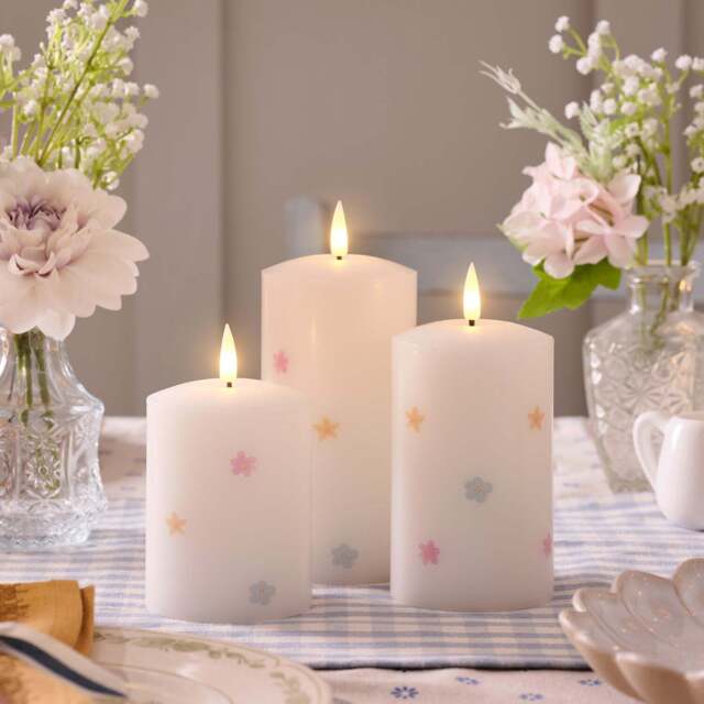 3 TruGlow® Spring Pattern Pillar Candles by Lights4fun | ufurnish.com