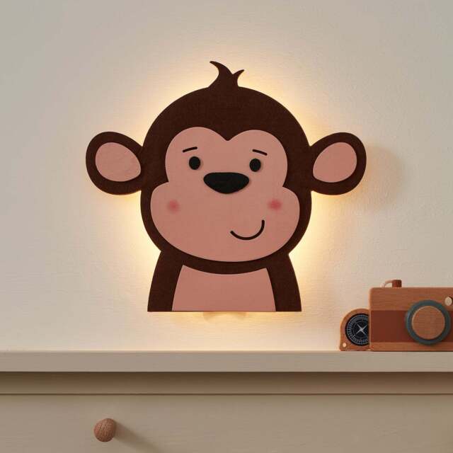 Wooden Children’s Monkey Wall Light by Lights4fun | ufurnish.com