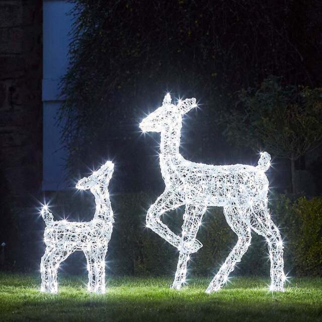 Solar Powered Swinsty Doe & Fawn Acrylic Light Up Reindeer by ...