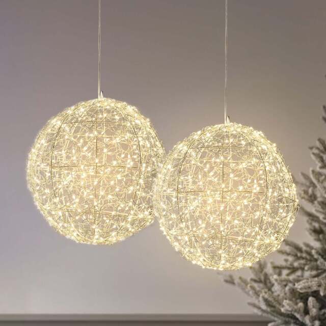 28cm Wire Wrapped LED Hanging Orb Light Duo by Lights4fun | ufurnish.com