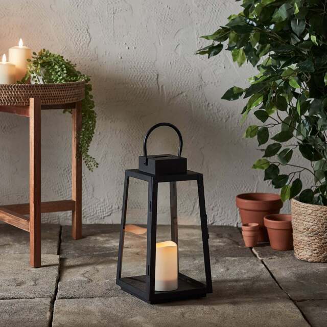 Eliza Trapeze Black Solar Lantern with White Candle by Lights4fun ...