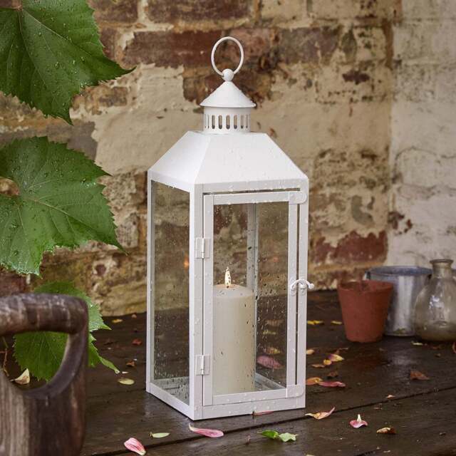Perth Medium White Garden Lantern with TruGlow® Candle and Remote ...