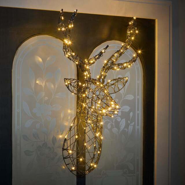 80cm Harlow Rattan Stag's Head Dual Colour LED Wall Light by Lights4fun ...