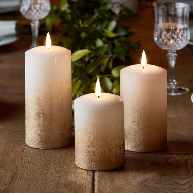 TruGlow® Bronze Ombre LED Pillar Candle Trio by Lights4fun | ufurnish.com