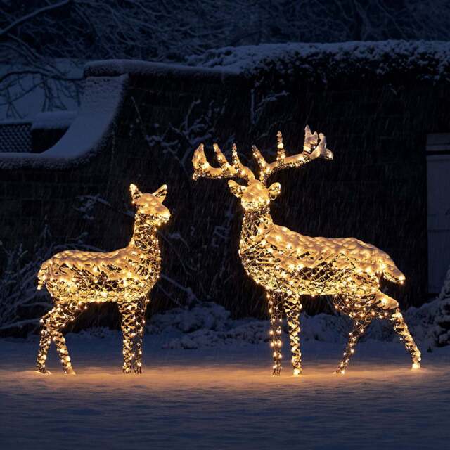 Large Harlow Rattan Stag & Doe Dual Colour LED Light Up Reindeer Duo by ...