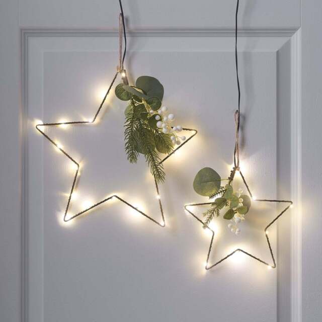 Set of 2 Micro LED Star Lights with Winter Foliage by Lights4fun ...
