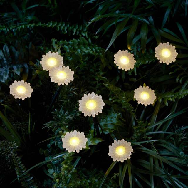 9 Daisy Flower Solar Stake Lights by Lights4fun | uFurnish.com