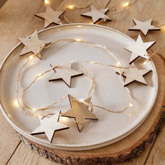Wooden Star Fairy Light Garland by Lights4fun | ufurnish.com