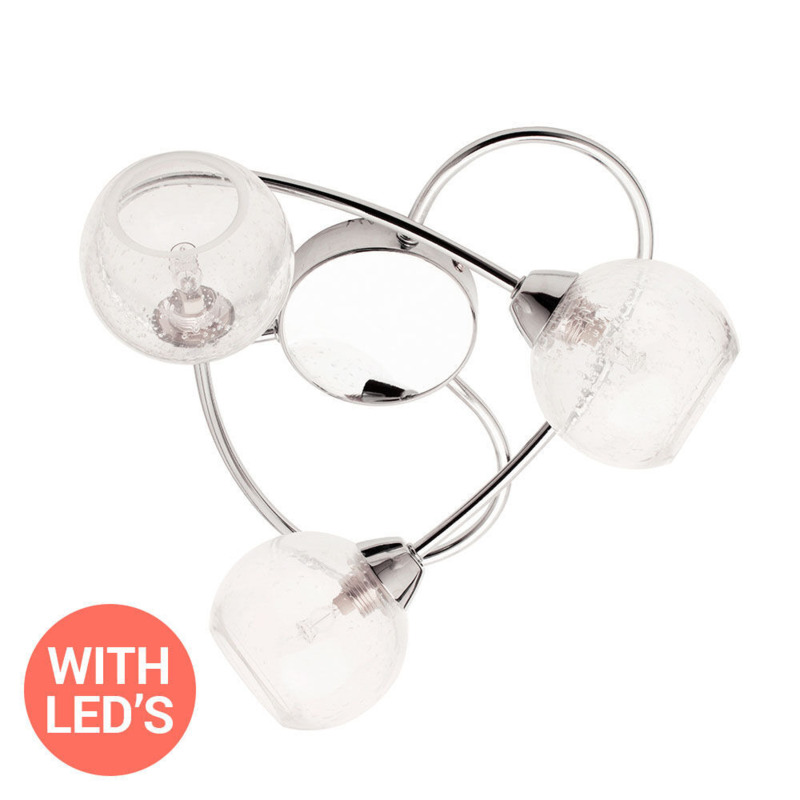 Codie 3 Arm Bubble Glass Ceiling Light - Chrome by litecraft | ufurnish.com