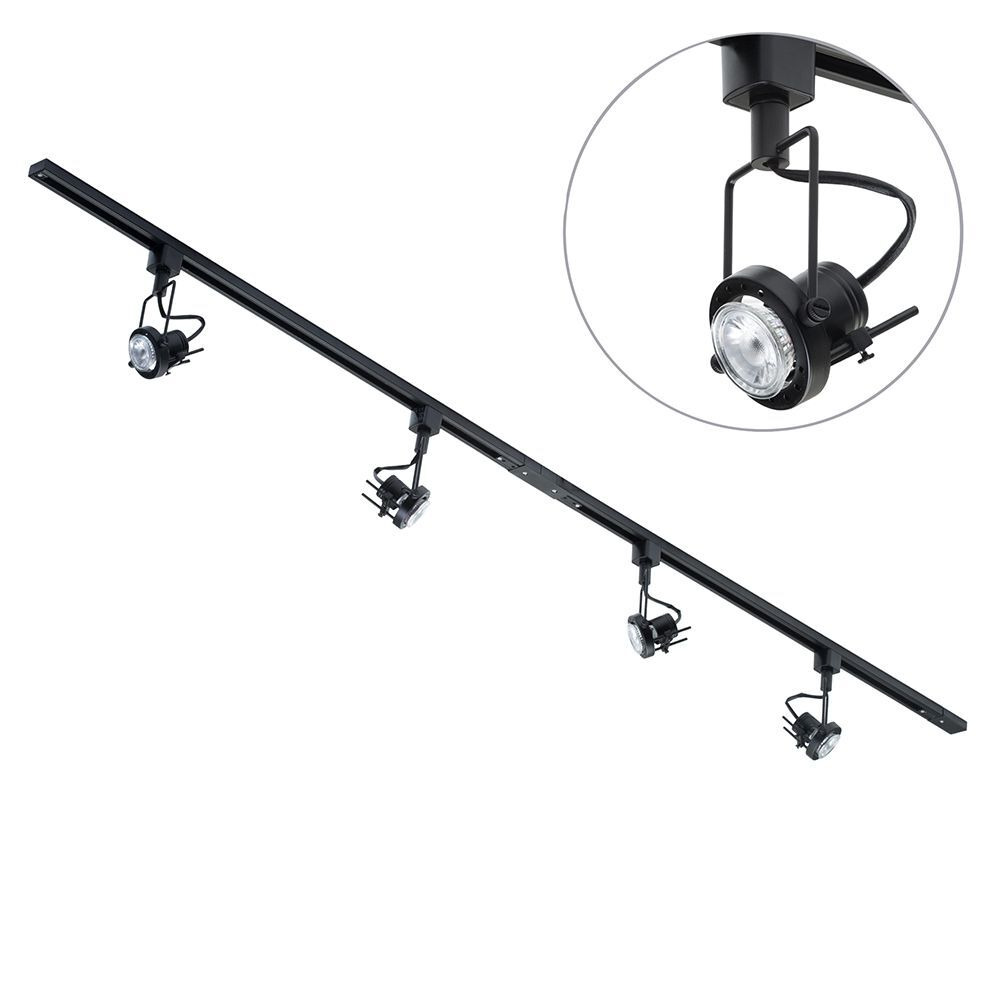 2 metre Track Light Kit with 4 Greenwich Heads and LED Bulbs - Black by ...