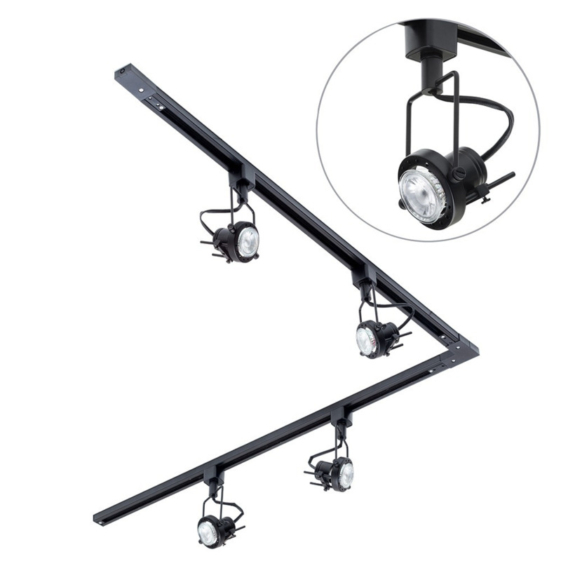 2 metre L Shape Track Light Kit with 4 Greenwich Heads and LED Bulbs ...