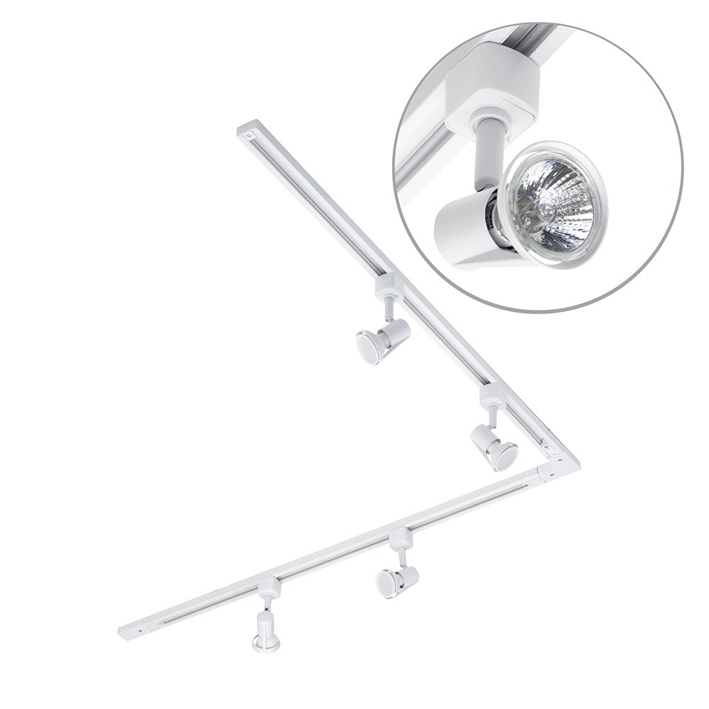 2 Metre L Shape Track Light Kit with 4 Harlem Heads and LED Bulbs ...