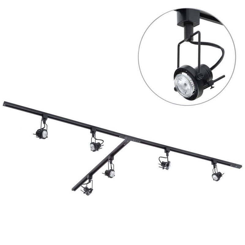 3 metre T Shape Track Light Kit with 6 Greenwich Heads and LED Bulbs ...