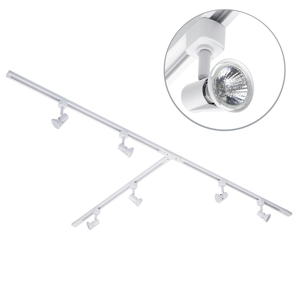 3 Metre T Shape Track Light Kit with 6 Harlem Heads and LED Bulbs ...
