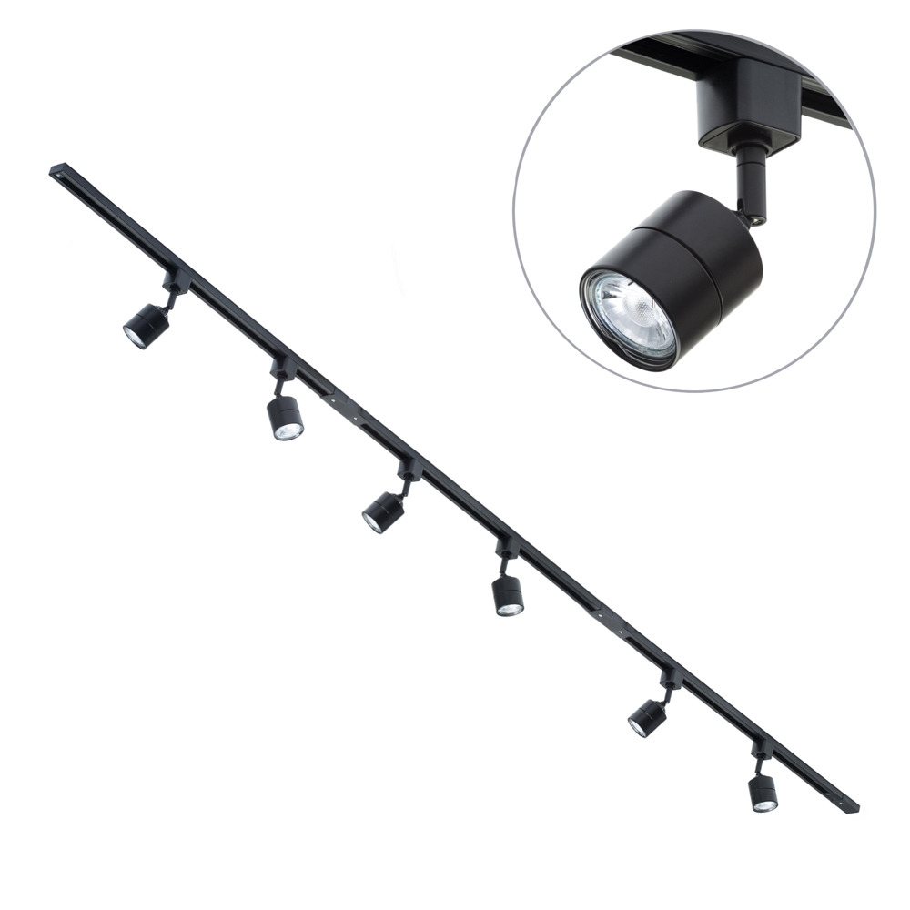 3m Straight Track Light Kit with 6 Soho Heads and LED Bulbs - Black by ...