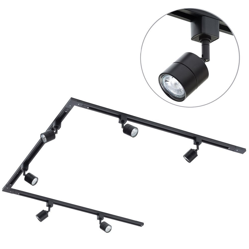 3m U Shape Track Light Kit with 6 Soho Heads and LED Bulbs - Black by ...
