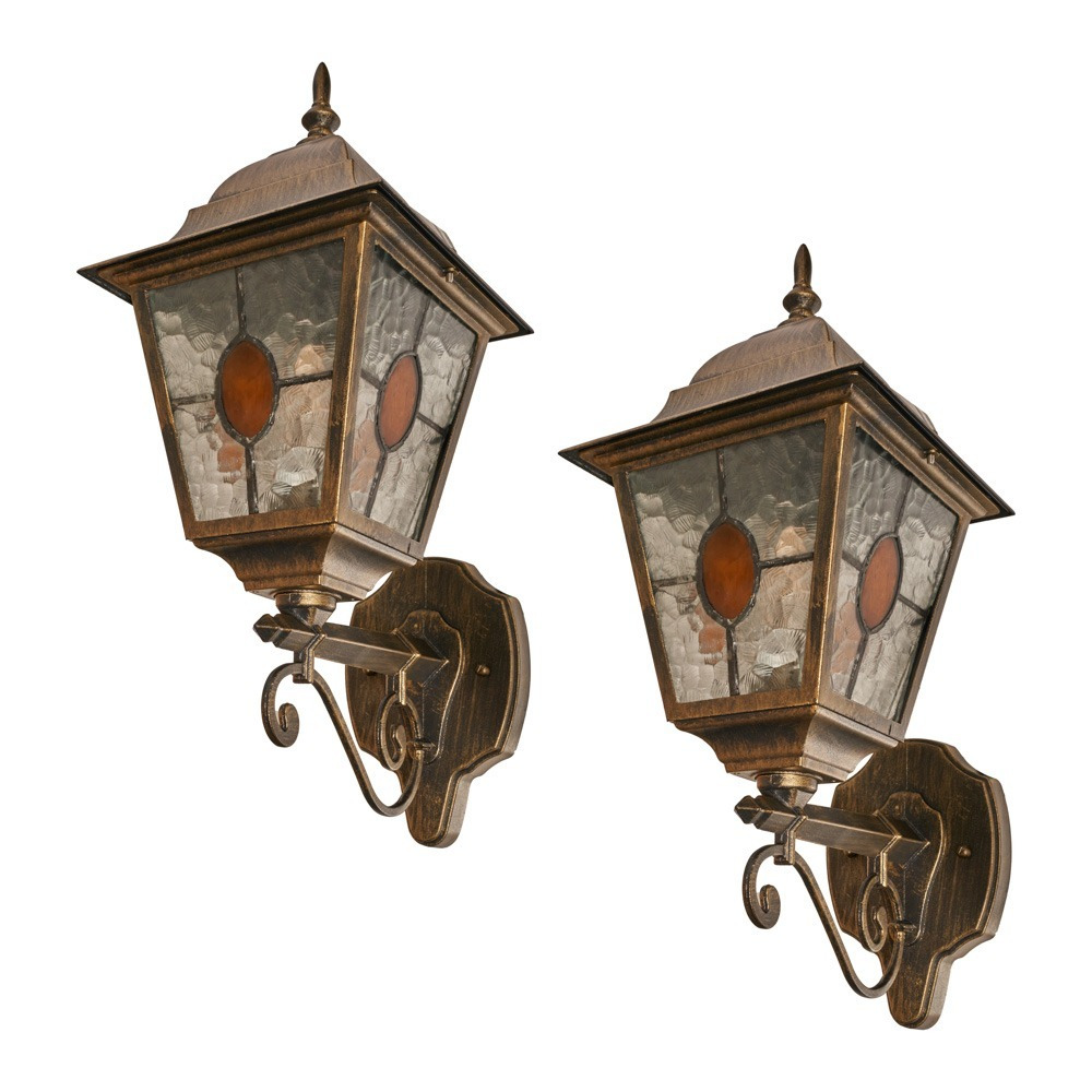 2 Pack of Traditional Outdoor Lantern Wall Lights - Black Gold by ...