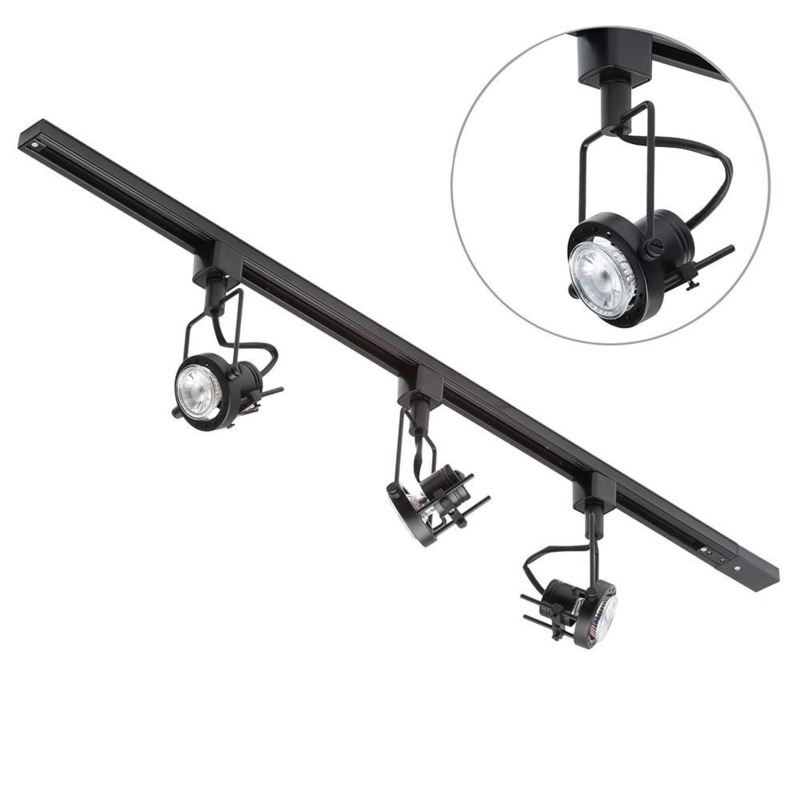 1 metre Track Light Kit with 3 Greenwich Heads and LED Bulbs - Black by ...