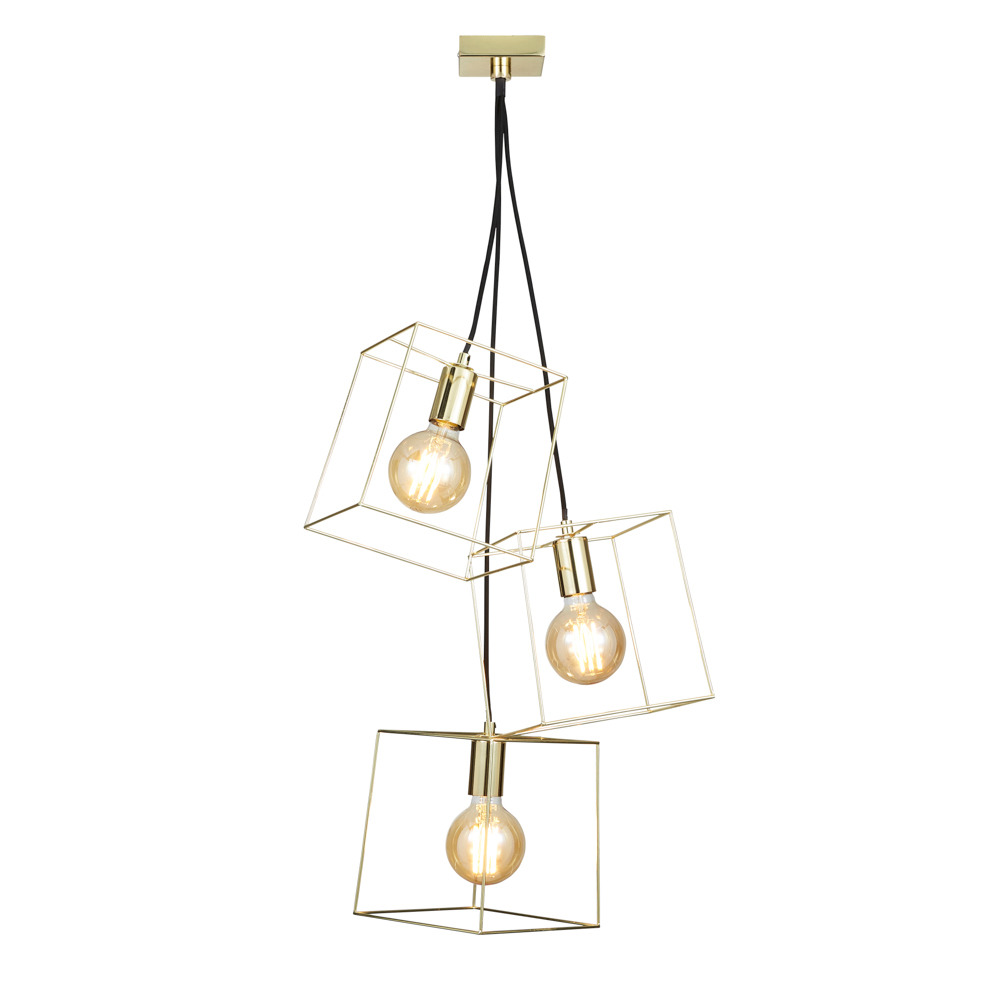 3 Light Wire Frame Cluster Ceiling Pendant - Brass by litecraft ...