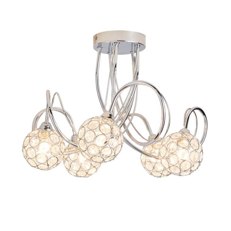 Gem Ball 5 Light Crystal Effect Ball Flush Ceiling Light - Chrome by ...