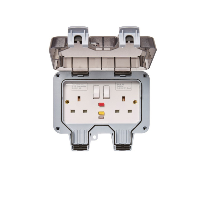 IP66 Outdoor Twin Plug Socket Box with RCD Switch - Grey by litecraft ...