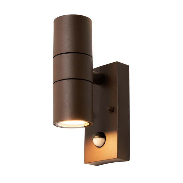 Fibo Outdoor Up & Down Carbon Fibre Wall Light with PIR Sensor - Rust ...