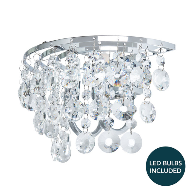 Montego 2 Light Crystal Effect Wall Light with LED Bulbs - Chrome by ...