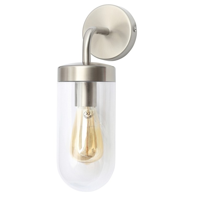 Reeth Outdoor Industrial Style Curved Arm Wall Light - Stainless Steel ...